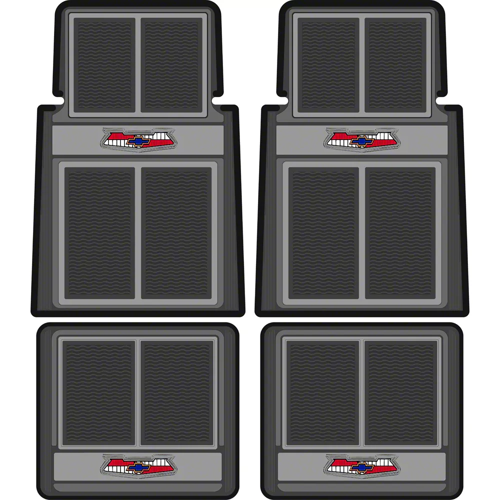 Ecklers Front and Rear Floor Mats with Chevrolet Crest; Black and Gray ...