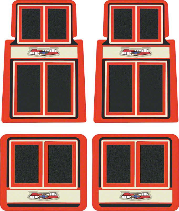 Ecklers Front and Rear Floor Mats with Chevrolet Crest; Red, Black and ...