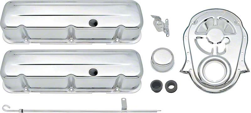 Ecklers Tall Valve Covers and Timing Chain Cover; Chrome (55-57 Bel Air)