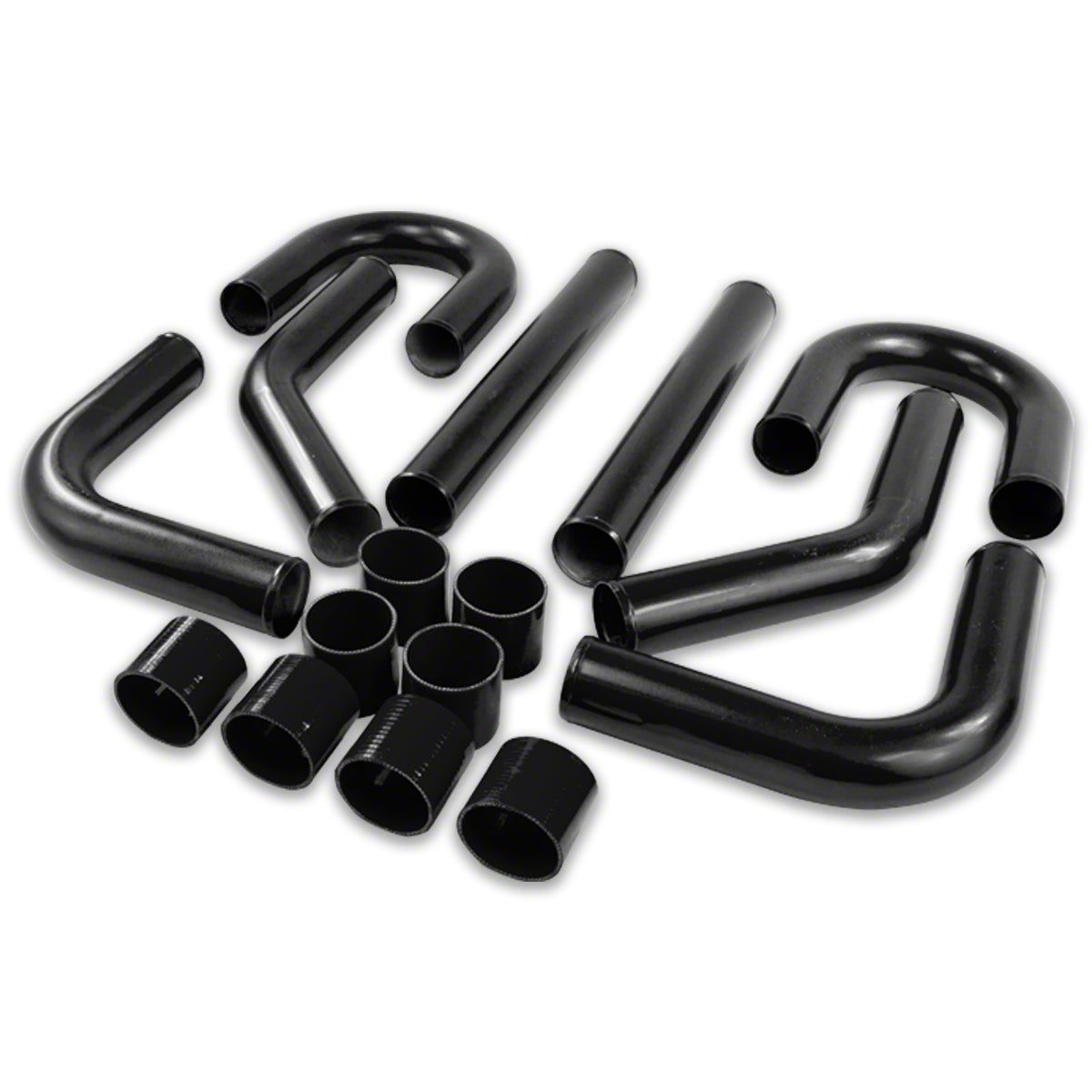Universal EK 2.50-Inch Aluminum Intercooler Piping Kit; 8-Piece; Black ...