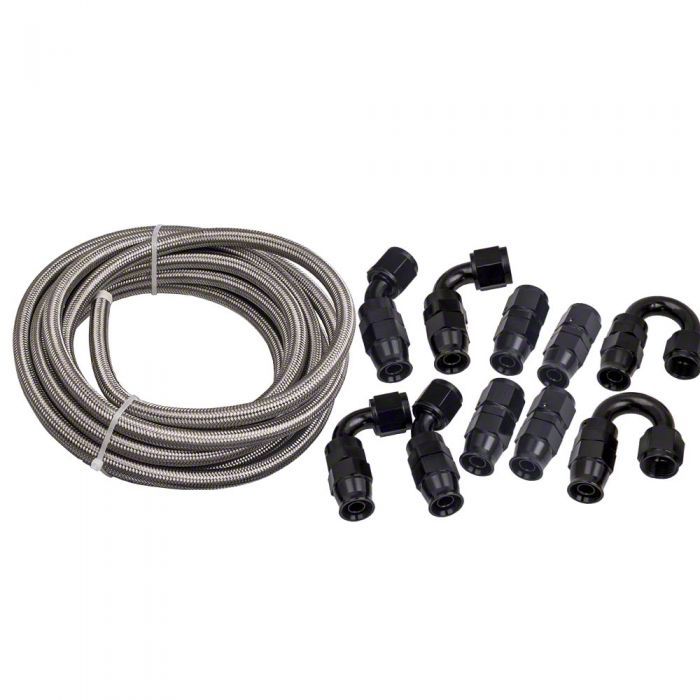 Universal EK Stainless Steel Braided Fuel/Oil Hose Kit; -8AN; 20-Foot ...