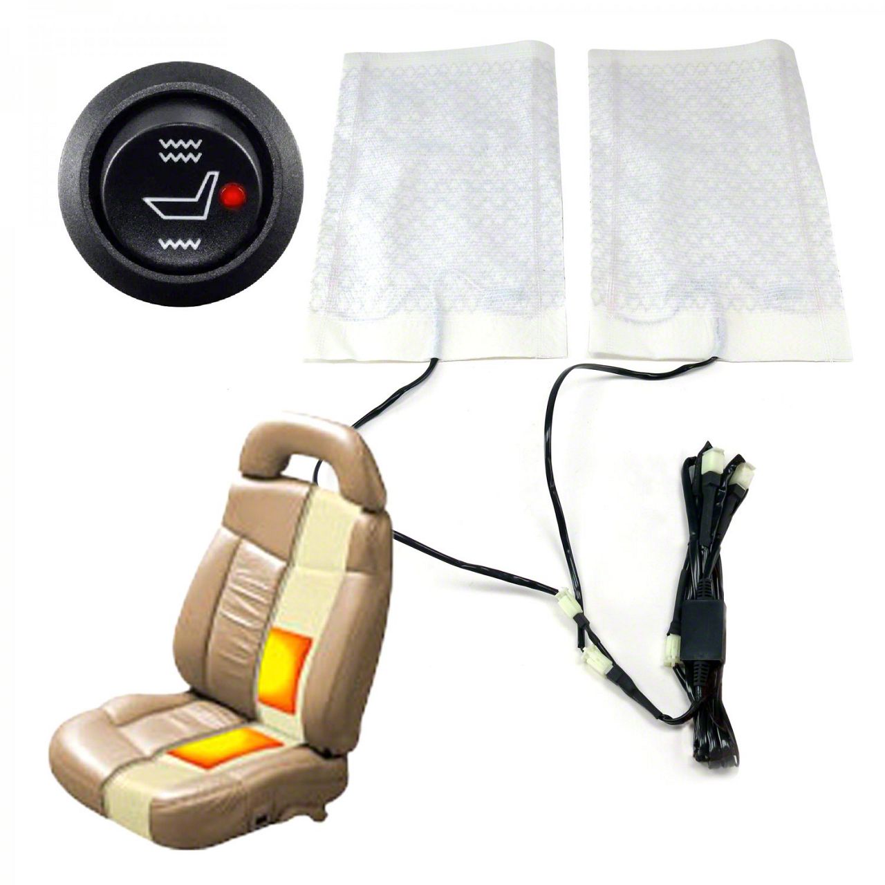 Universal EK Universal Car Heated Seat Kit with High/Low Switch; Carbon Fiber Elements ...