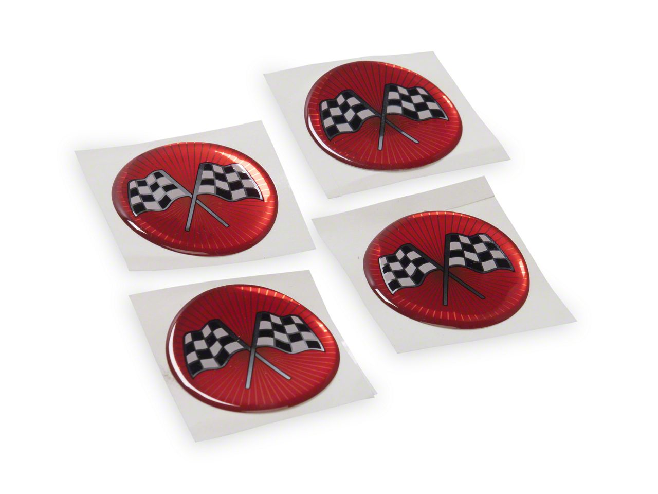 Ecklers Crossed Checkered Flag Wheel Emblems; Red Sunburst; 1-3/4 Inch ...